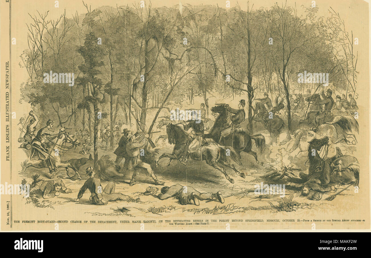 Print of Union cavalry troops charging Confederate infantry. 'THE ...