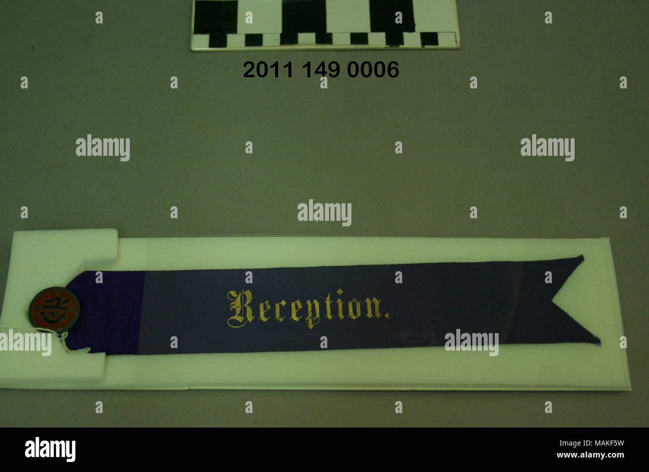 Purple silk ribbon printed with Reception. Title: Veiled Prophet ...