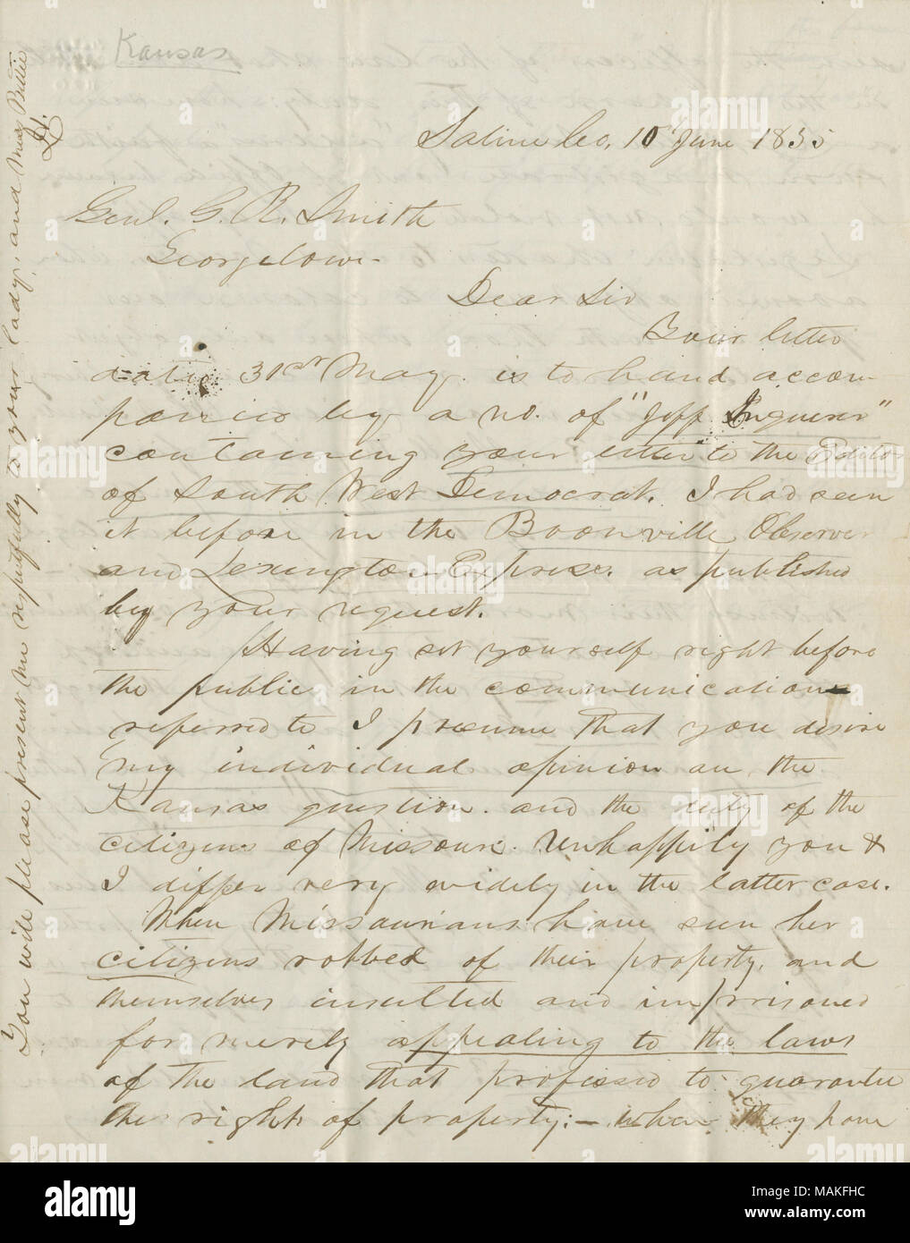 Regarding Kansas as an abolition state and Missouri as a slave state ...