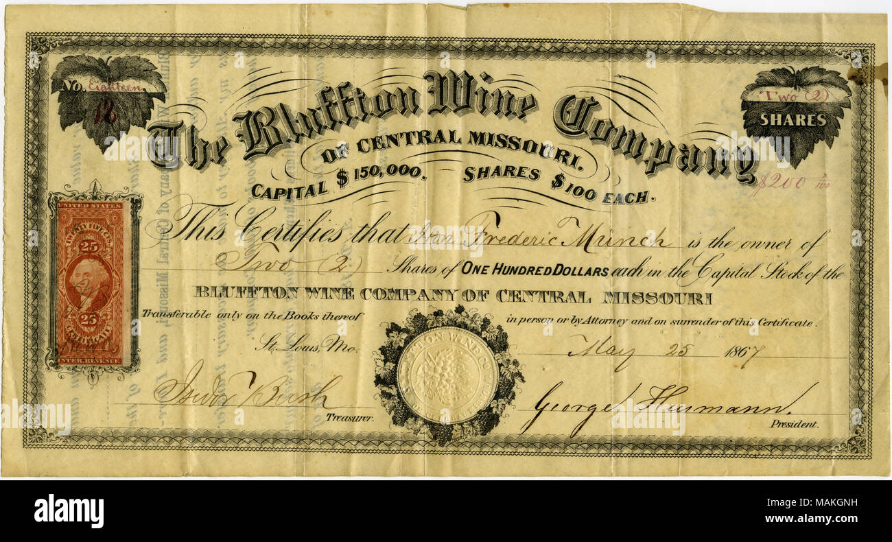 Title: Stock certificate for $200 of stock of Frederic Munch [Friedrich ...
