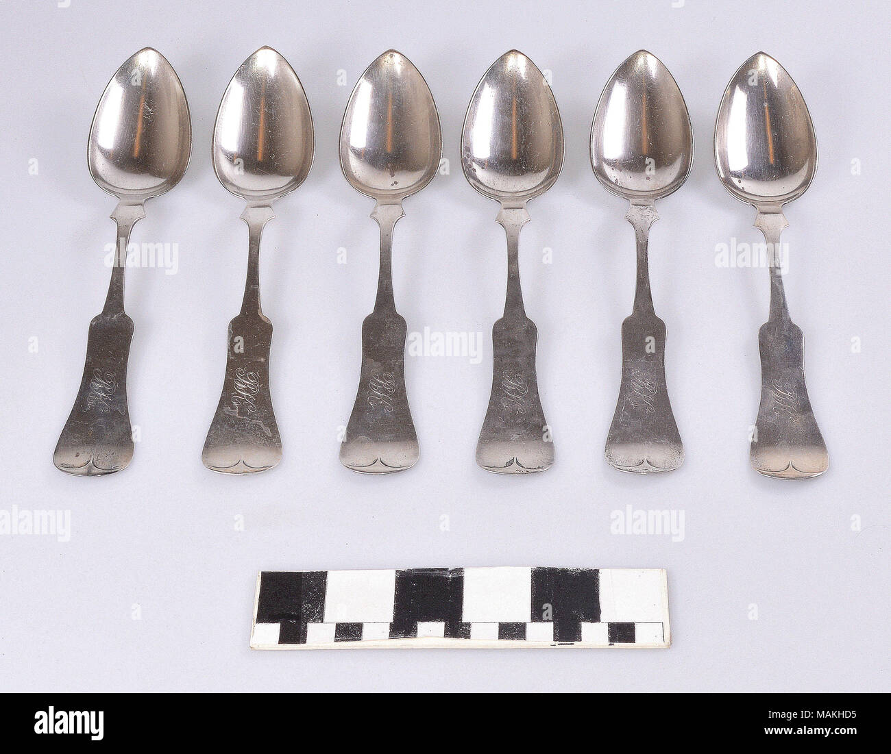 Set of six silver tablespoons (a-f) made by the St. Louis silversmith ...
