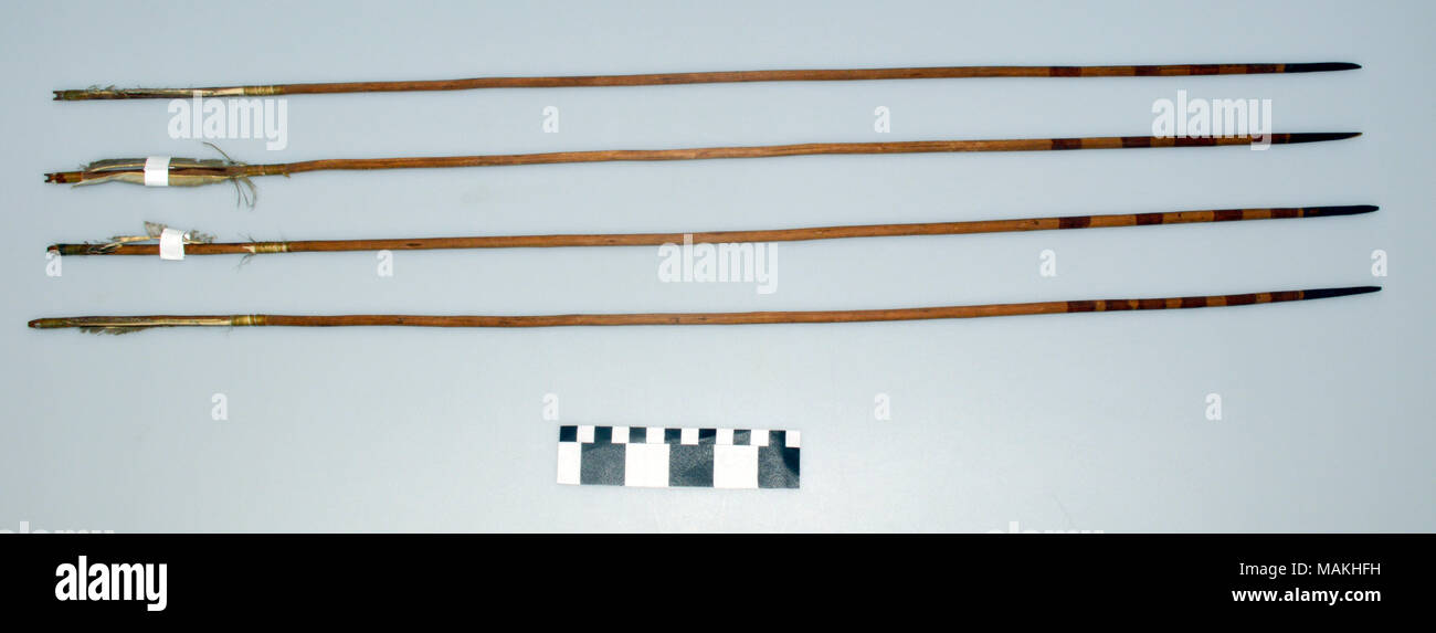 Set of four matching arrows with red painted bands. Possibly from the ...