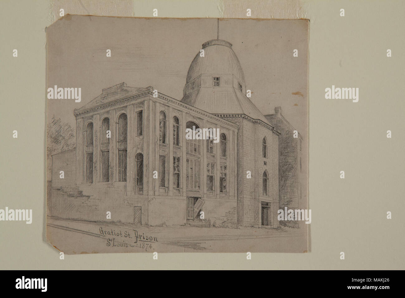 Pencil drawing of Gratiot Street Prison by A.B. Greene. Greene was a ...