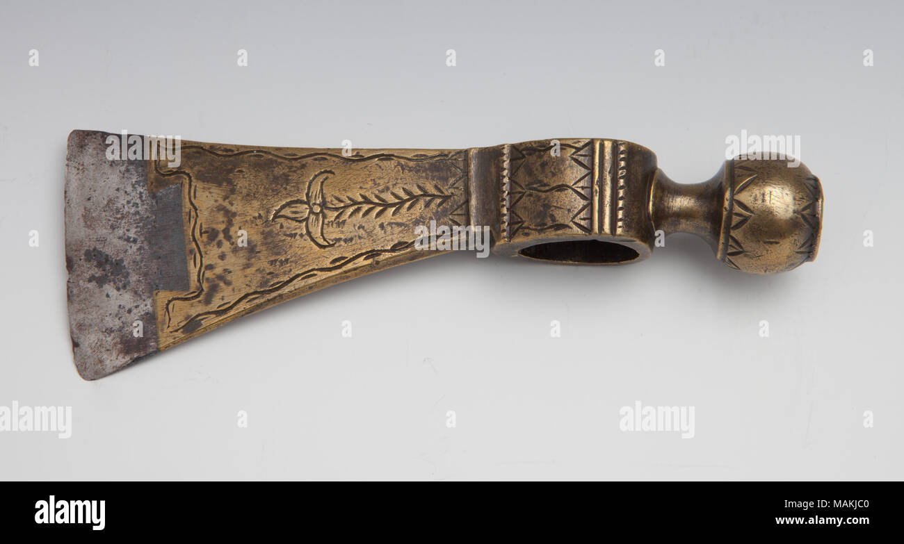 Cast brass pipe tomahawk used by the English in trade with Native ...