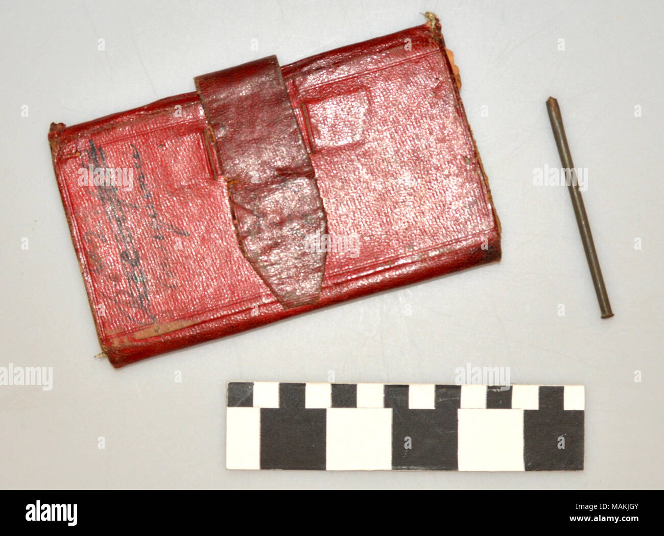 Red leather pocketbook to hold papers and receipts. Used by William ...