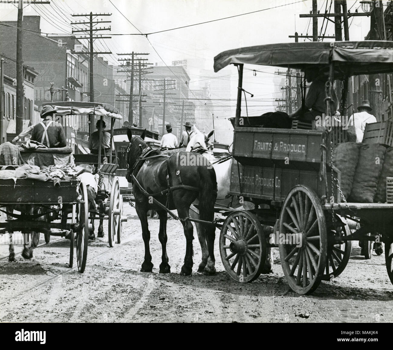 Horizontal, black and white photograph showing a George Bosche Produce ...