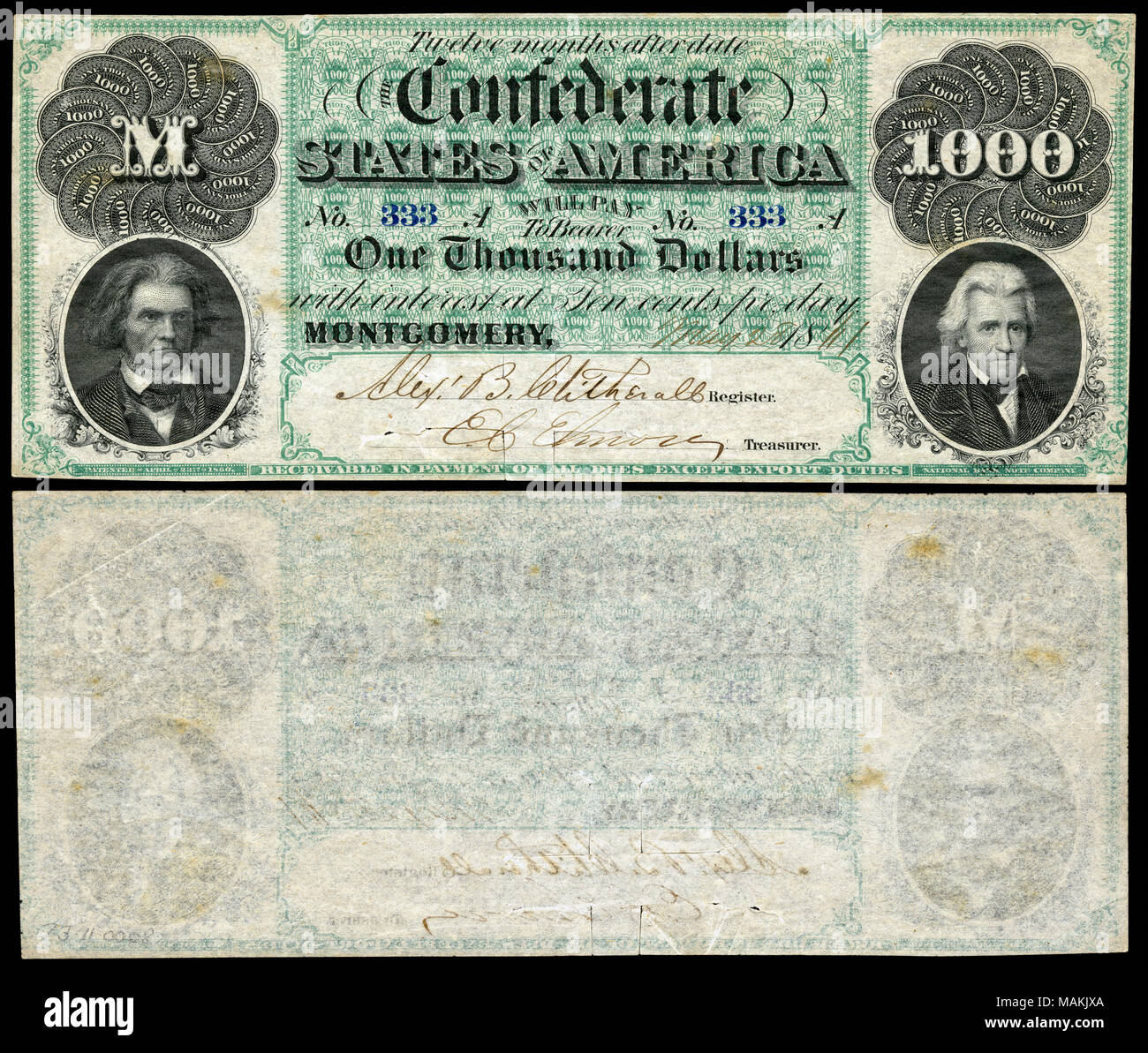 $1,000 Confederate States of America banknote from the first issue (Act ...