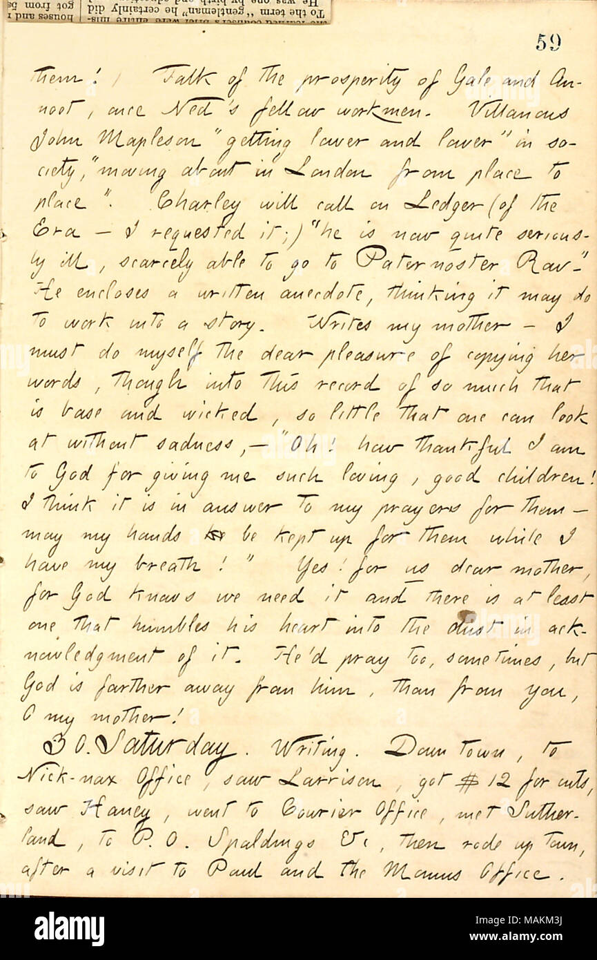 Describes a letter received from his mother. Title: Thomas Butler Gunn ...