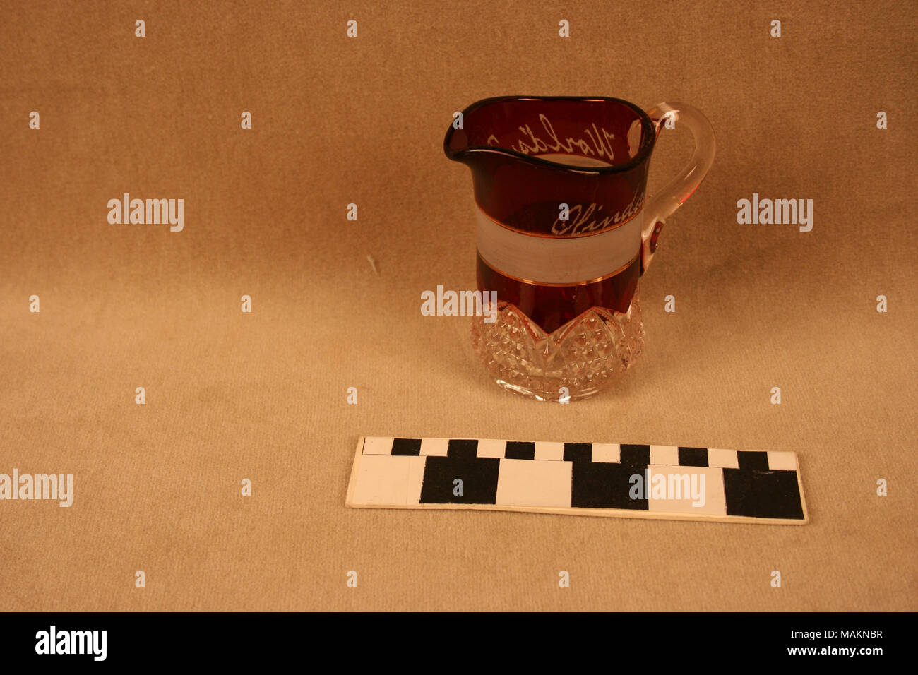 Ruby stained and pressed glass punch cup has frosted band in ruby ...