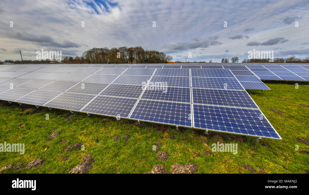 solar energy panels clean energy background in meadow on German ...