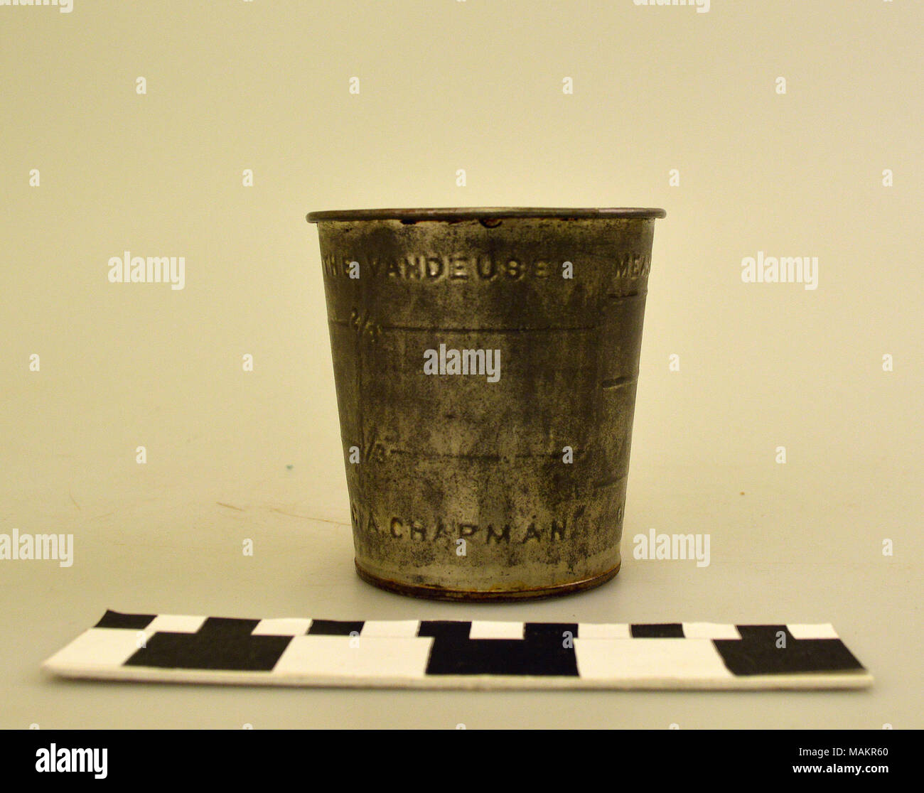 Tin measuring cup made by C.A. Chapman of Geneva, NY, 1900-1920. Title ...