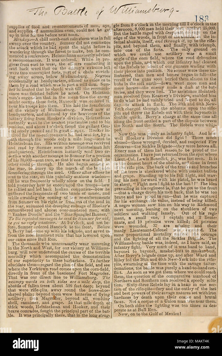 Newspaper clipping written by Samuel Wilkeson for The New York Tribune ...