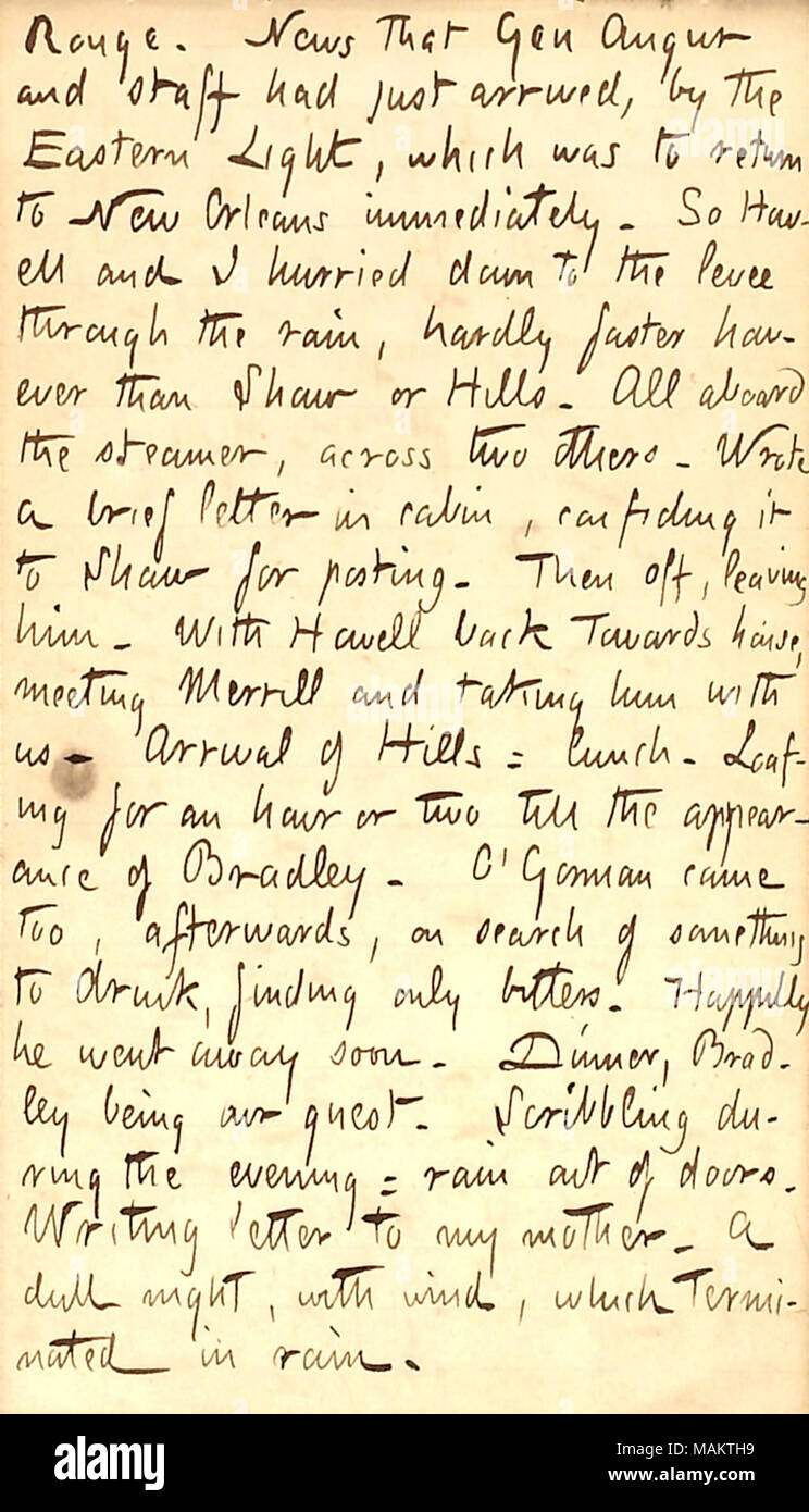 Mentions the arrival of General Augur in Baton Rouge. Title: Thomas ...