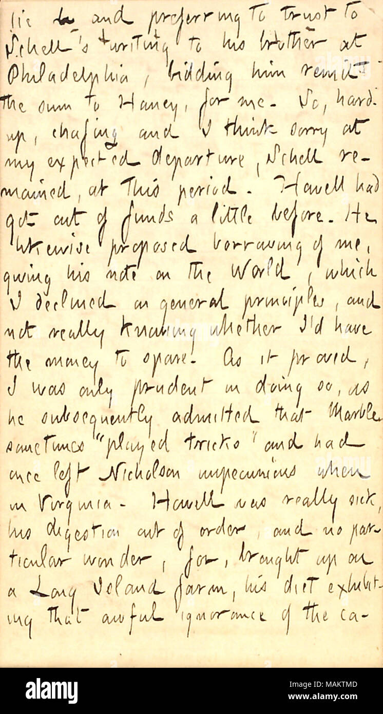 Regarding the money problems of Frank Schell and Howell in New Orleans ...