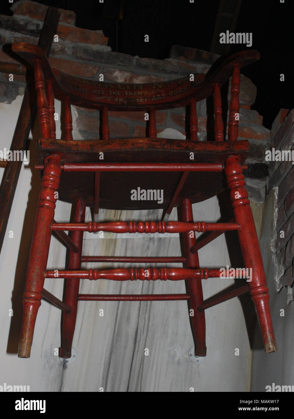 Red painted fireman's chair from Franklin Fire Co. No. 8. Title ...