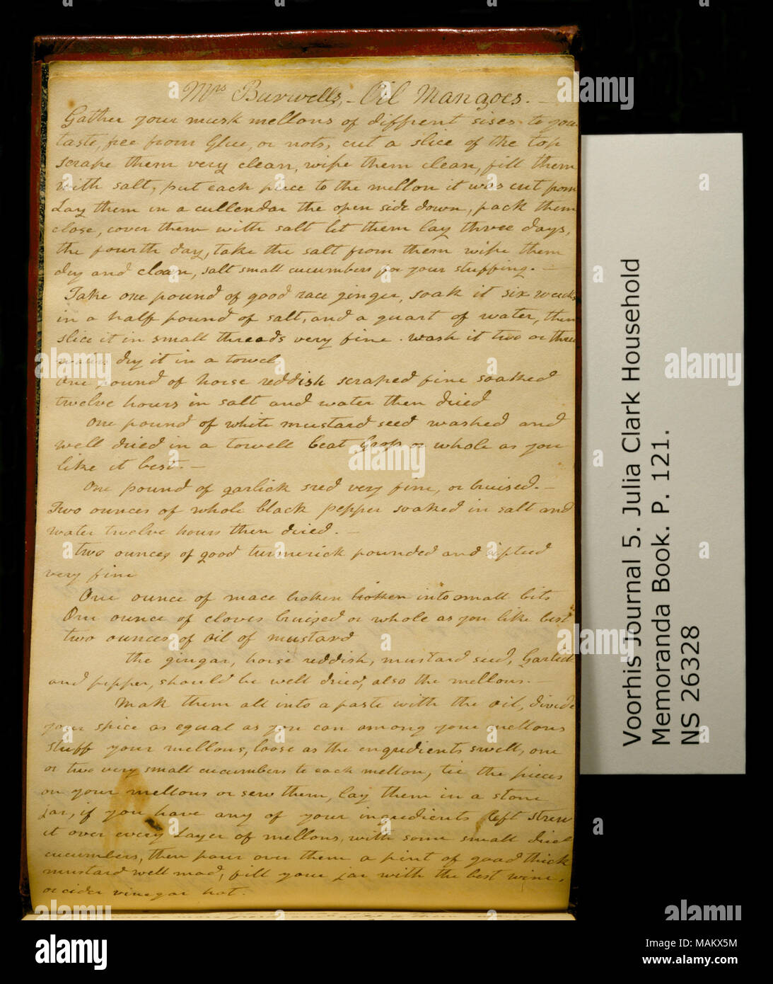 Recipe for 'Mrs Burwell's Oil Mangoes.' Title: Clark Family Collection ...