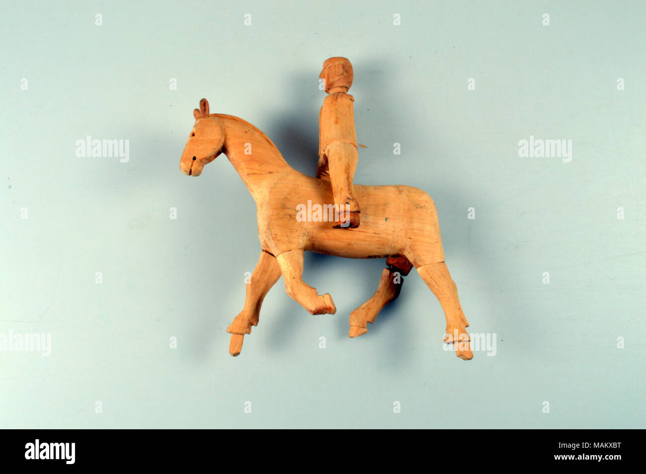 Carved unfinished wooden horse and rider made by German American folk ...