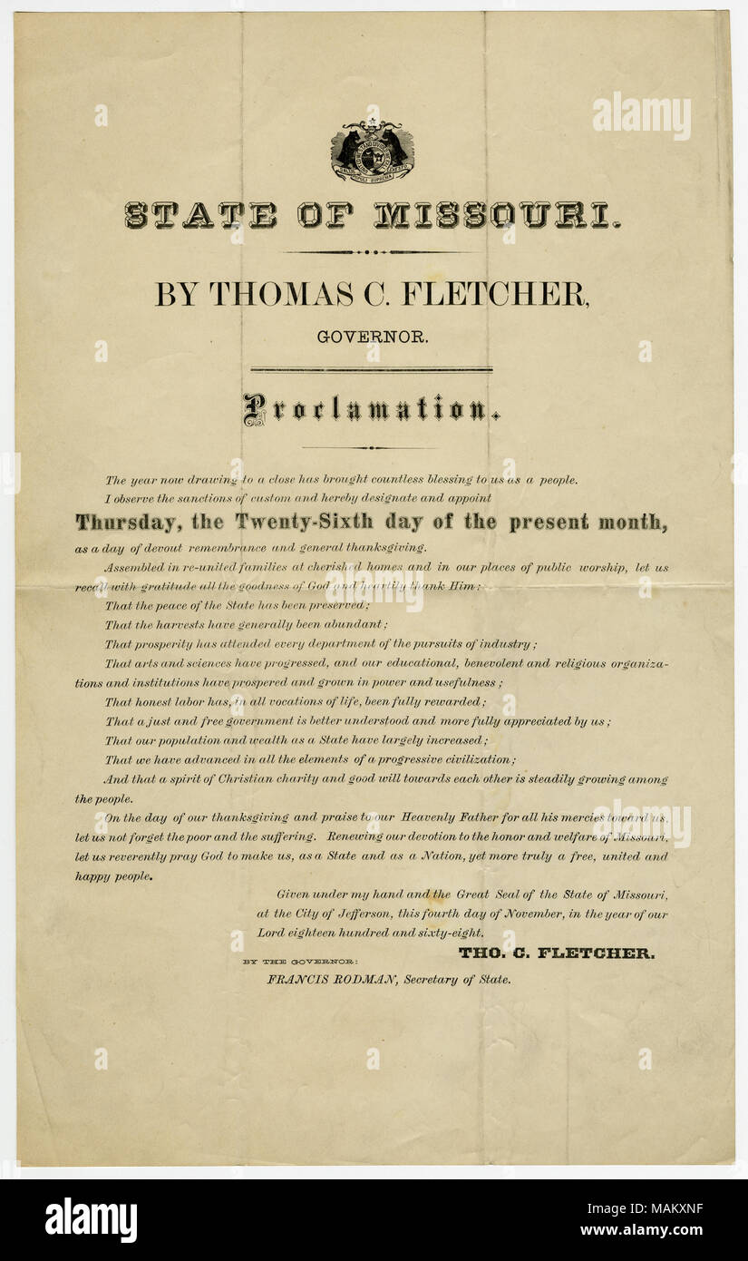 Title: Proclamation, printed and decorated by cut of seal of Missouri ...