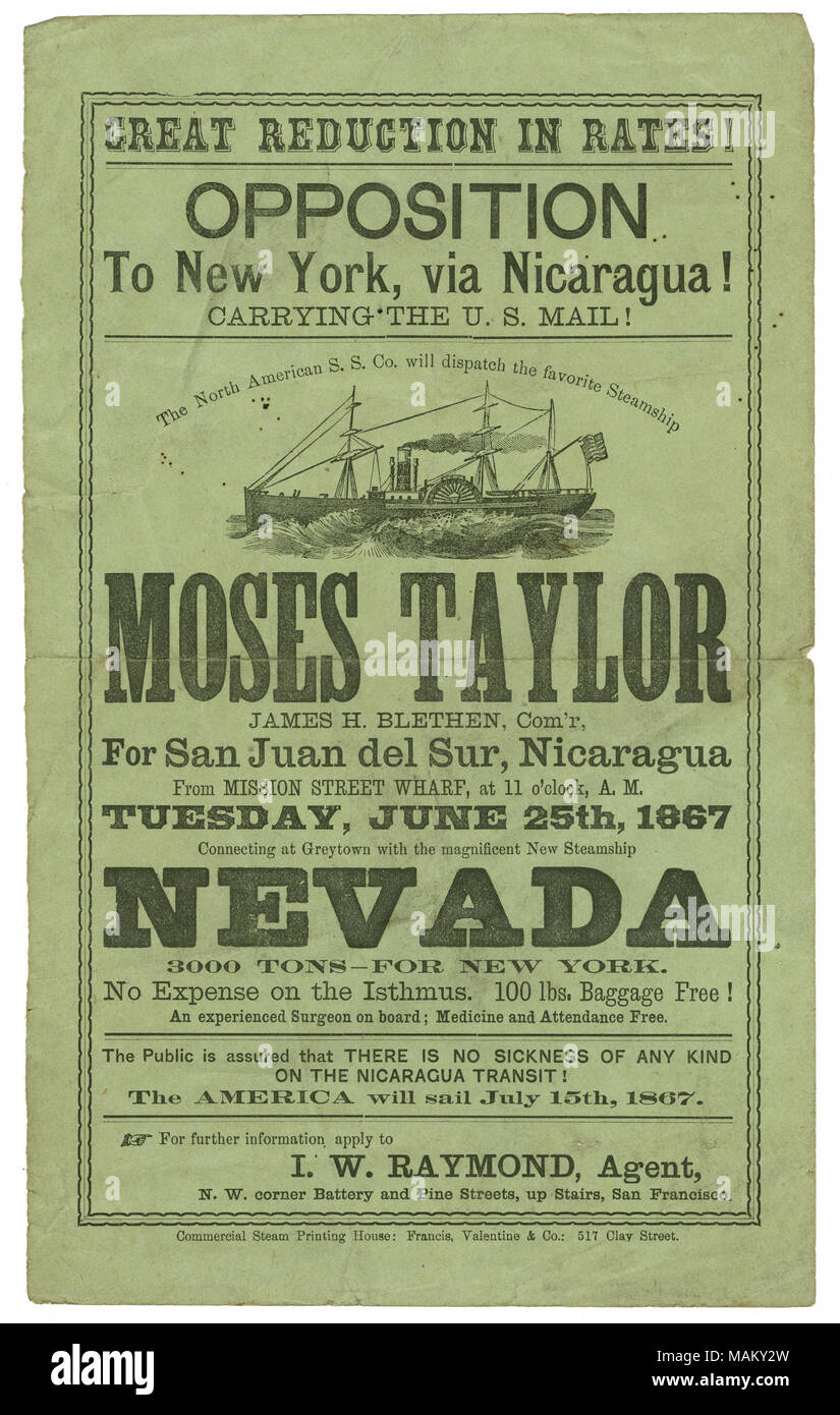 Title: Broadside advertising passage on Steamers Moses Taylor and ...
