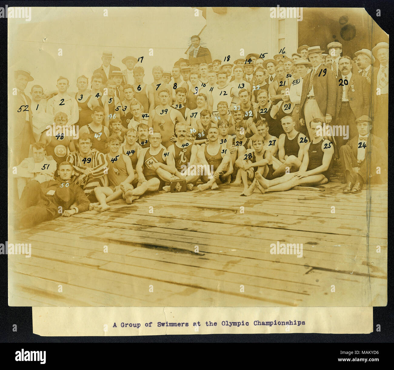 Horizontal photograph of a large group of swimmers from various clubs ...