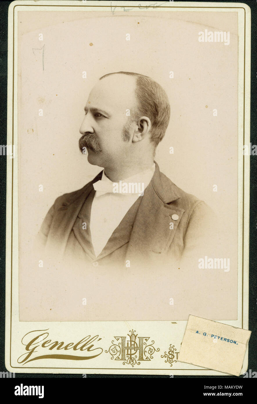 Formal bust portrait of A. G. Peterson wearing a suit, vest, and bow ...