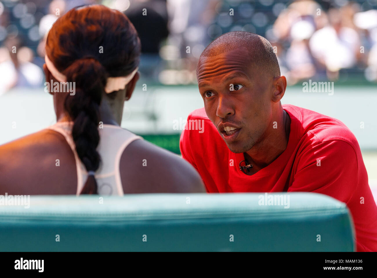Key Biscayne, Florida, USA. 29th Mar, 2018. Stephens' coach Kamau ...