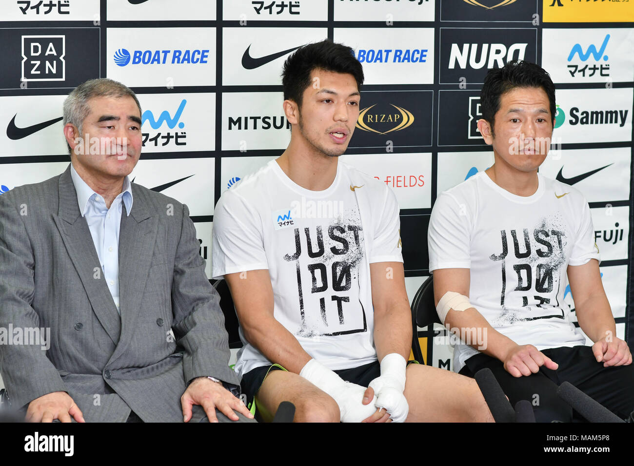 Tokyo, Japan. 2nd Apr, 2018. (L-R) Tsuyoshi Hamada, Ryota Murata ...