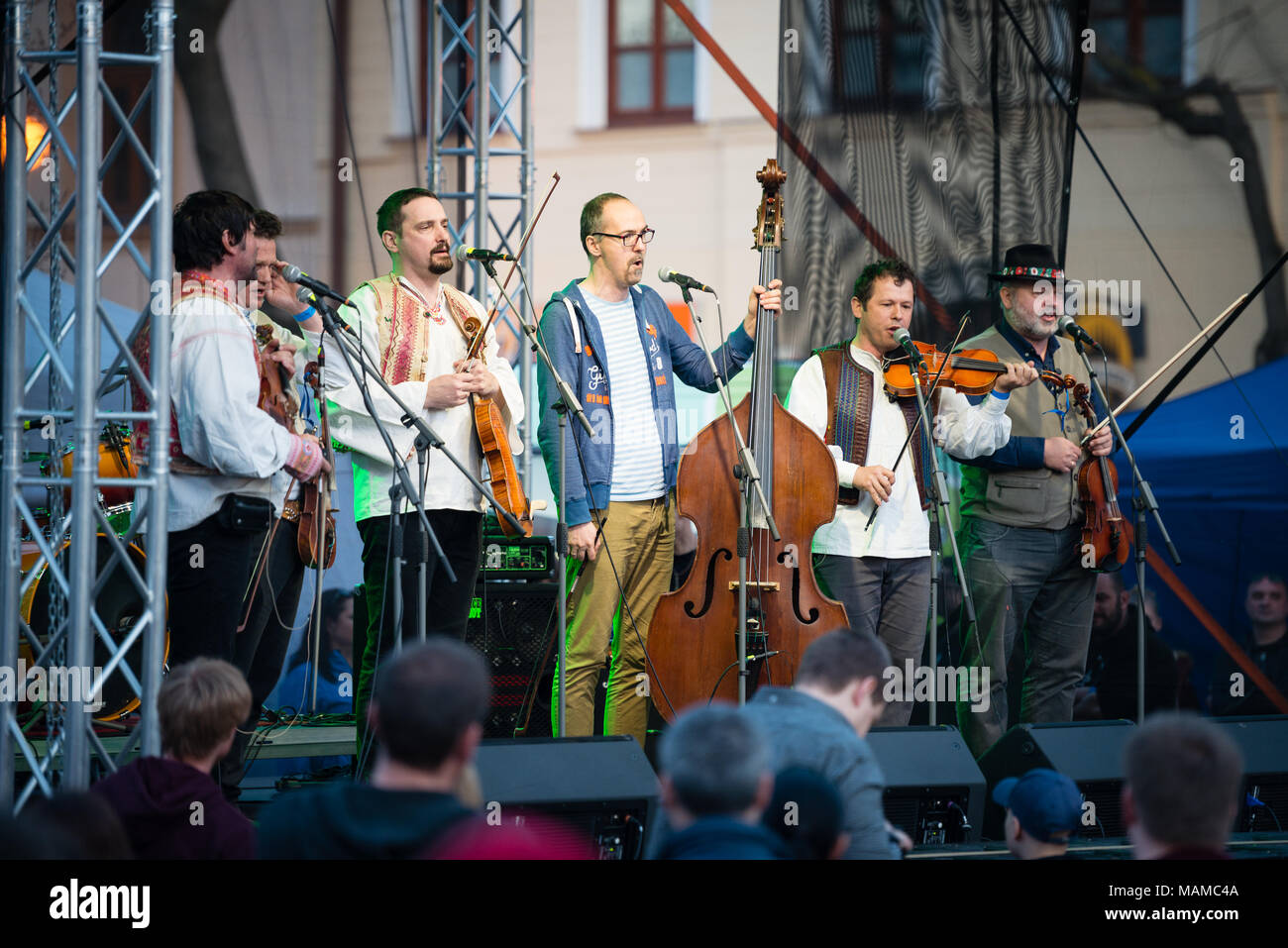 PEZINOK, SLOVAKIA - APR 3, 2018: Slovak folk music band Muzicka ...
