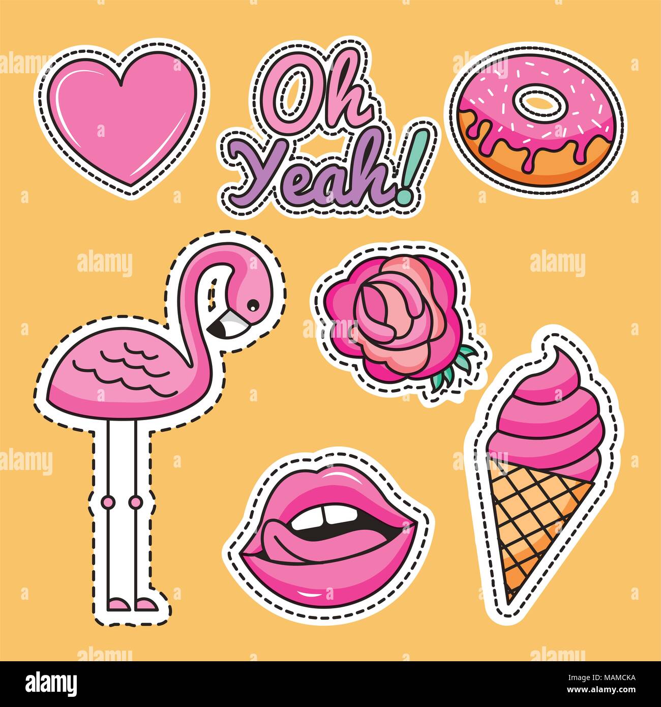 patches oh yeah flamingo flower donut ice cream lips Stock Vector Image ...