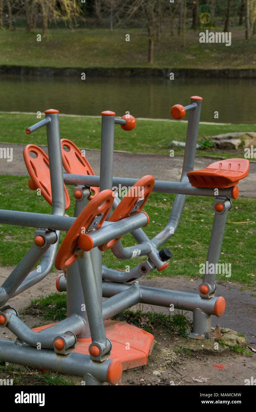 Public fitness equipment in the park, healthy lifestyle concept Stock ...