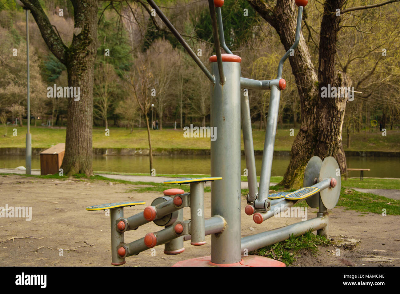 Public fitness equipment in the park, healthy lifestyle concept Stock ...