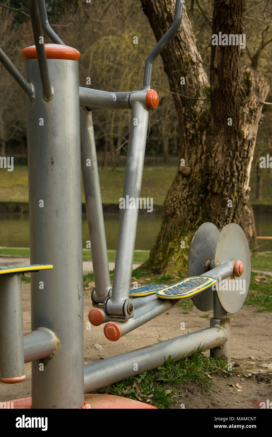Public fitness equipment in the park, healthy lifestyle concept Stock ...