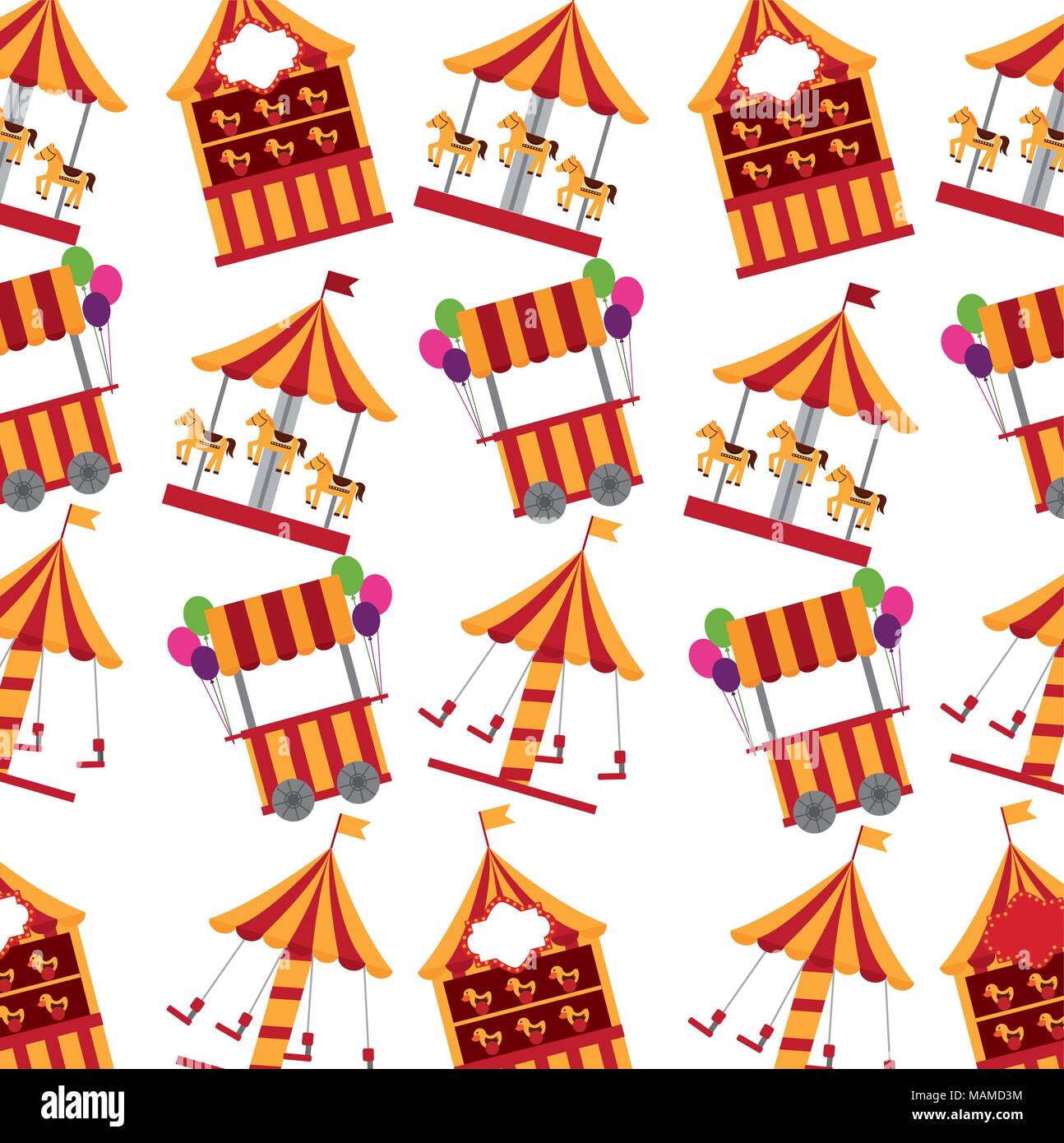 carousel carnival with kiosks pattern background Stock Vector Image ...