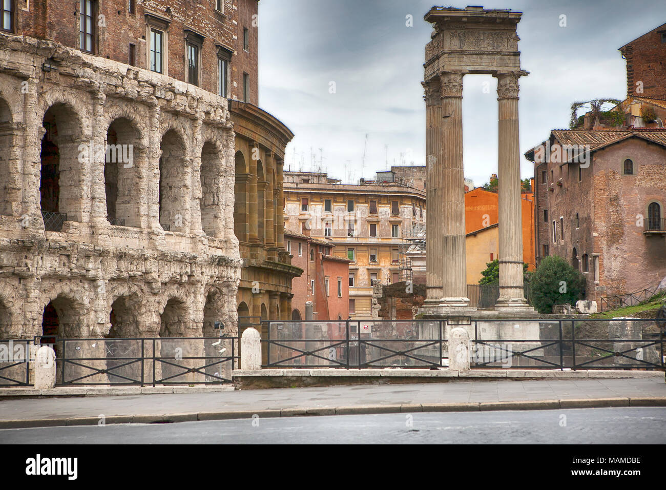 Rome, Italy - November 18, 2017 Theatre of Marcellus and Temple of ...