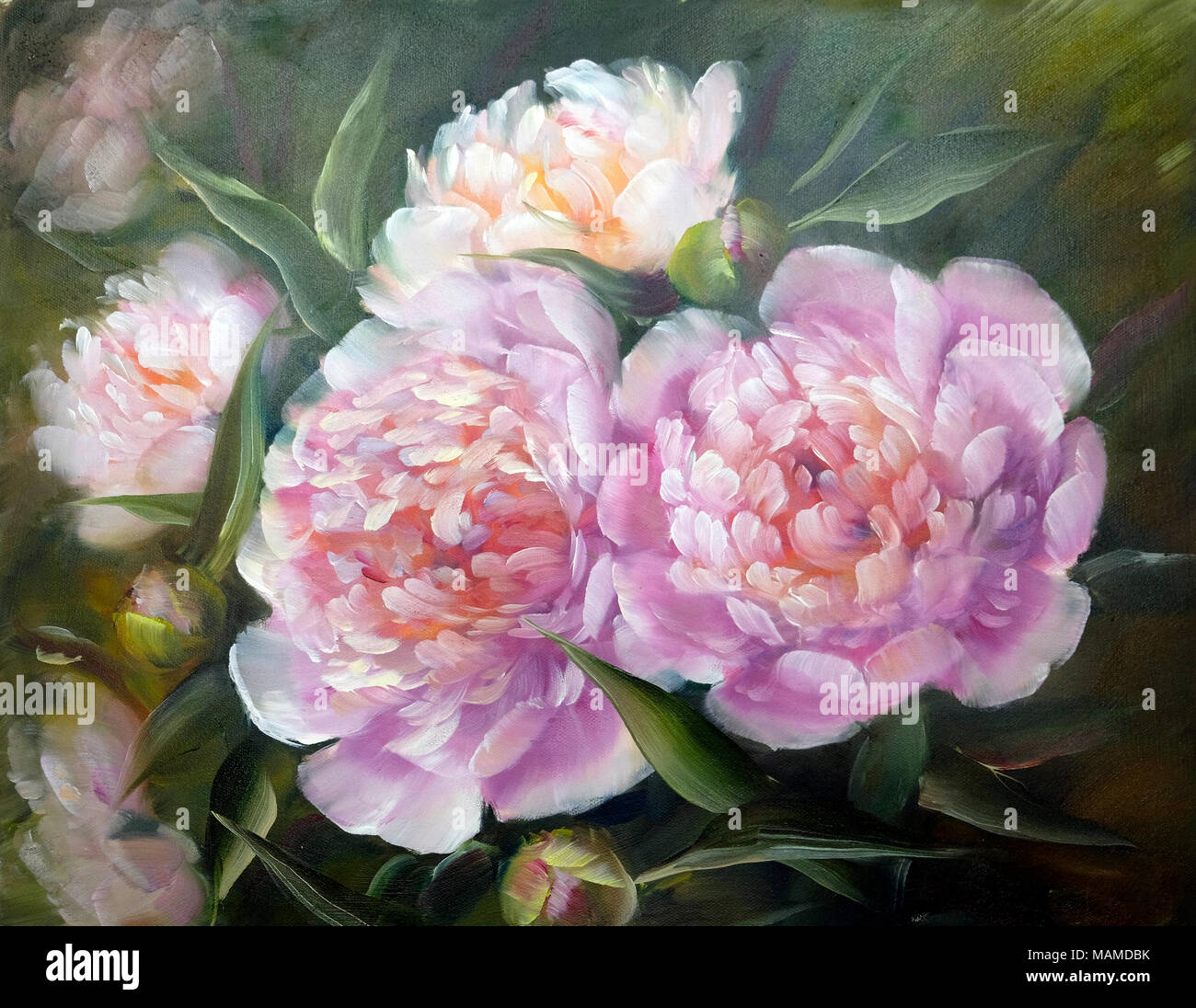 Peonies, oil painting on canvas Stock Photo - Alamy