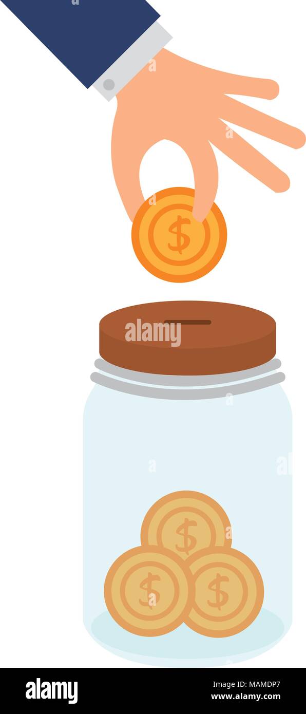 hand with coin insert in jar Stock Vector Image & Art - Alamy