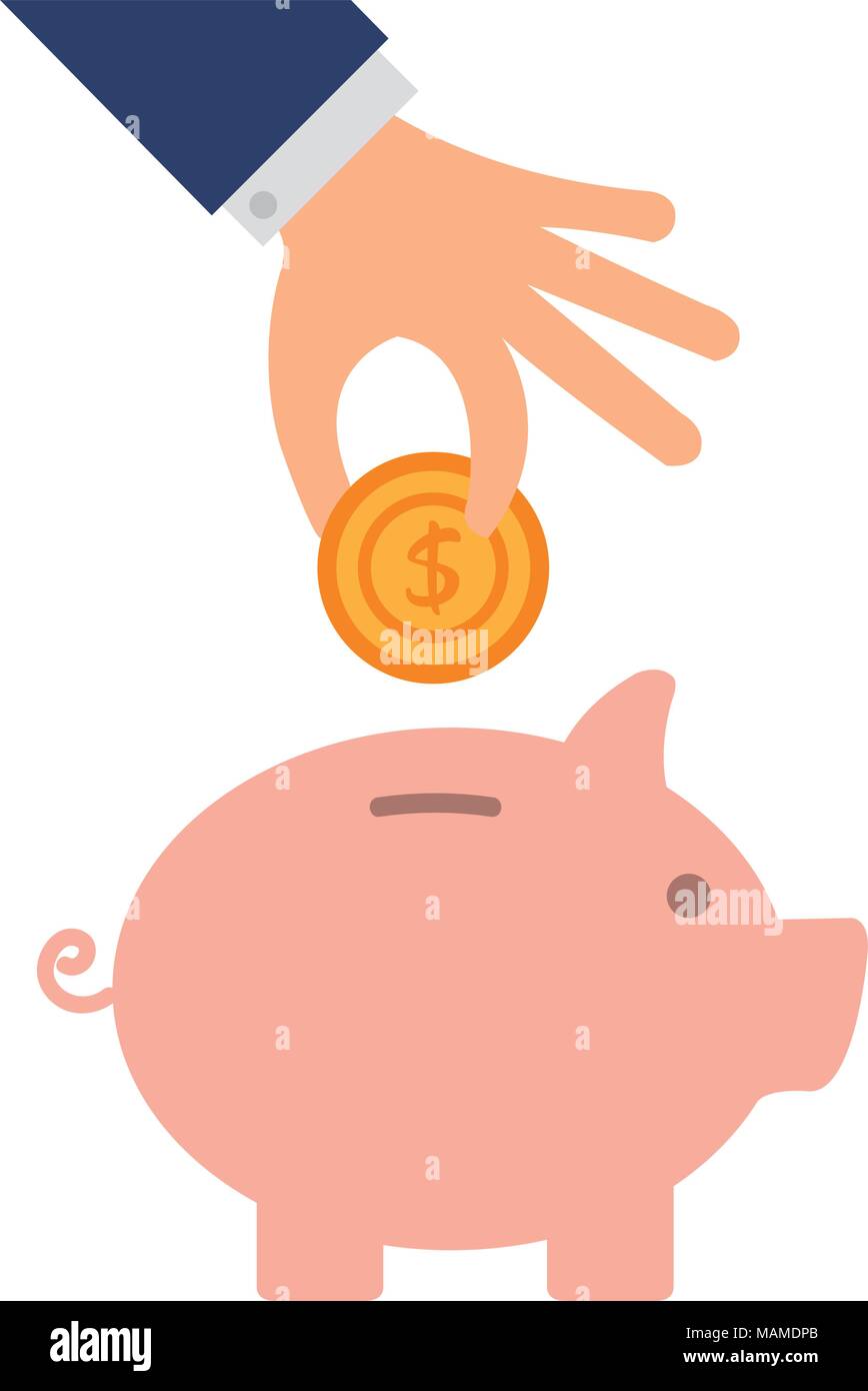 hand insert coin in piggy savings Stock Vector Image & Art - Alamy