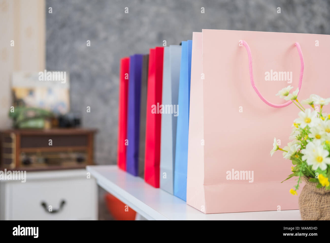 sale, consumerism, advertisement and retail concept - many colorful ...