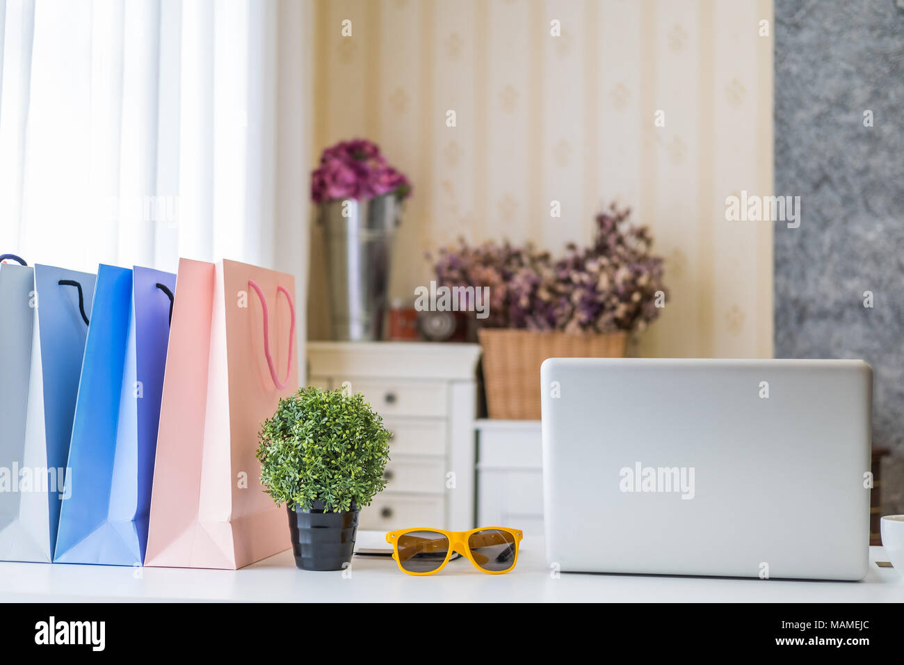 sale, consumerism, advertisement and retail concept - many colorful ...