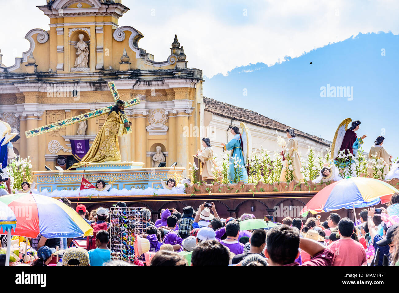 Antigua, Guatemala - March 29, 2018: Holy Thursday procession & Hermano ...