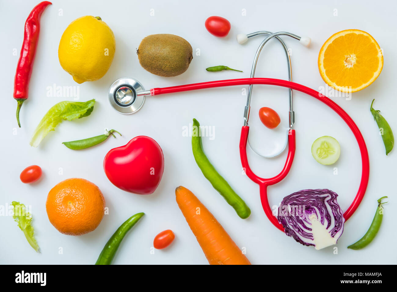 a selection of fresh vegetables for a heart healthy diet as recommended ...