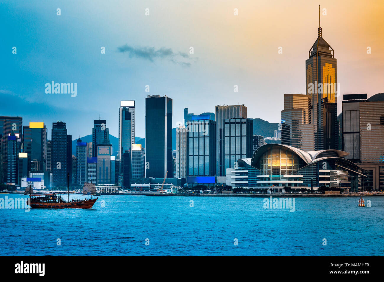 hong kong harbour view with sunlight Stock Photo - Alamy