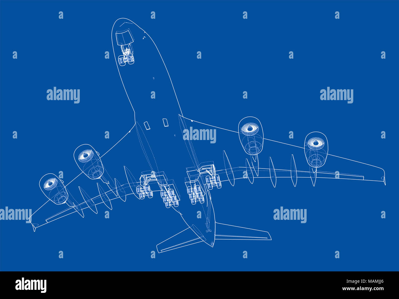 Passenger aircraft blueprint. 3d illustration. Wire-frame style Stock ...