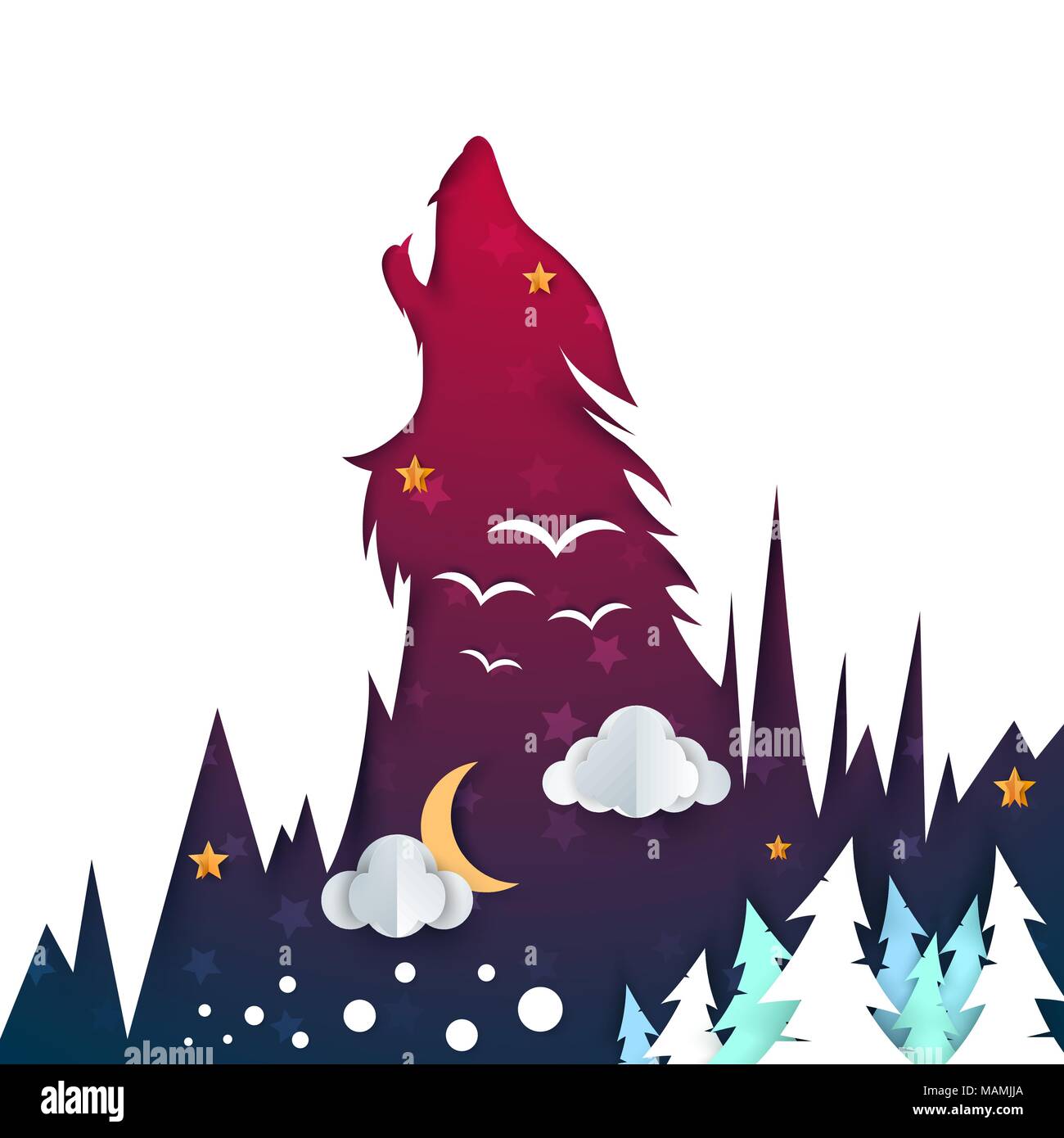 Cartoon night landscape. Wolf illustration Stock Vector Image & Art - Alamy