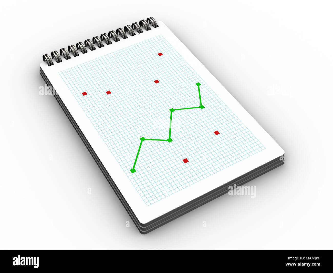 3d illustration of notepad with graph over white background Stock Photo ...
