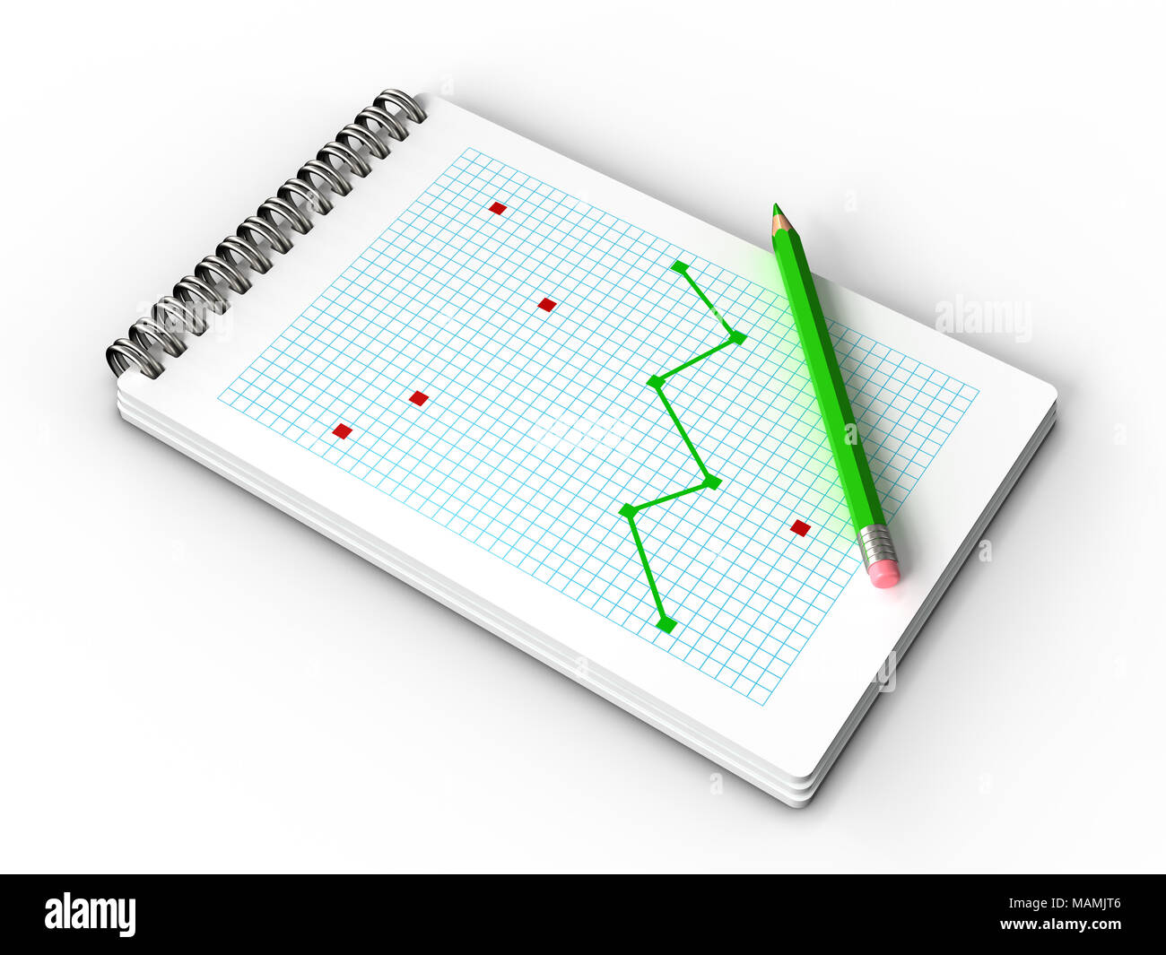 3d illustration of notepad with pencil and diagram, data optimization ...