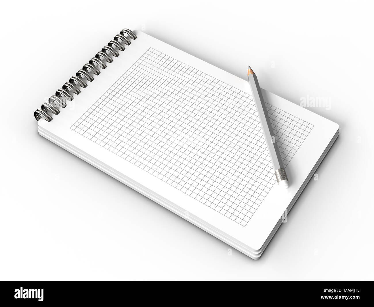 3d mockup illustration of notepad with pencil and grid page Stock Photo ...