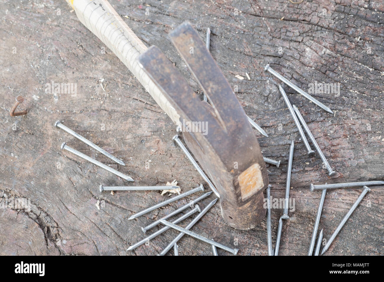 Hammer and nails Close Up Stock Photo - Alamy