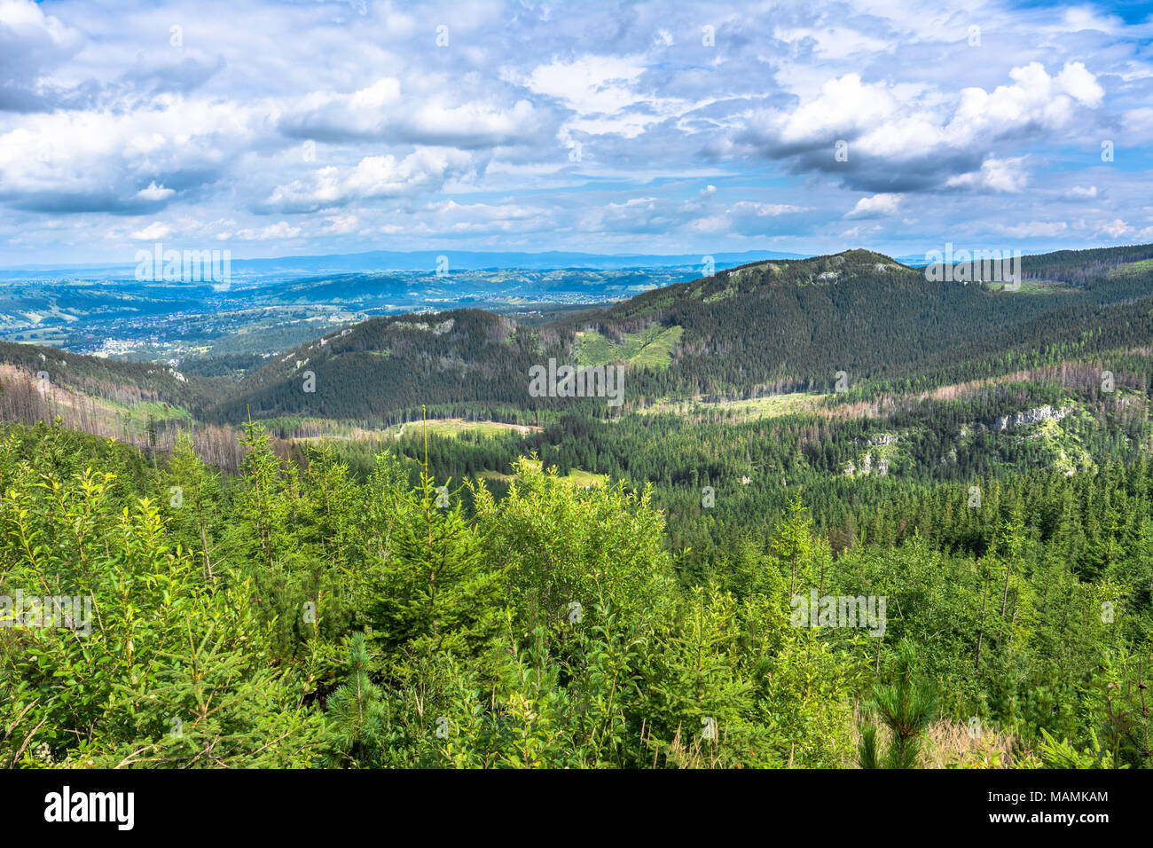 Landscape of mountain valley, panorama of city Zakopane from the hiking ...