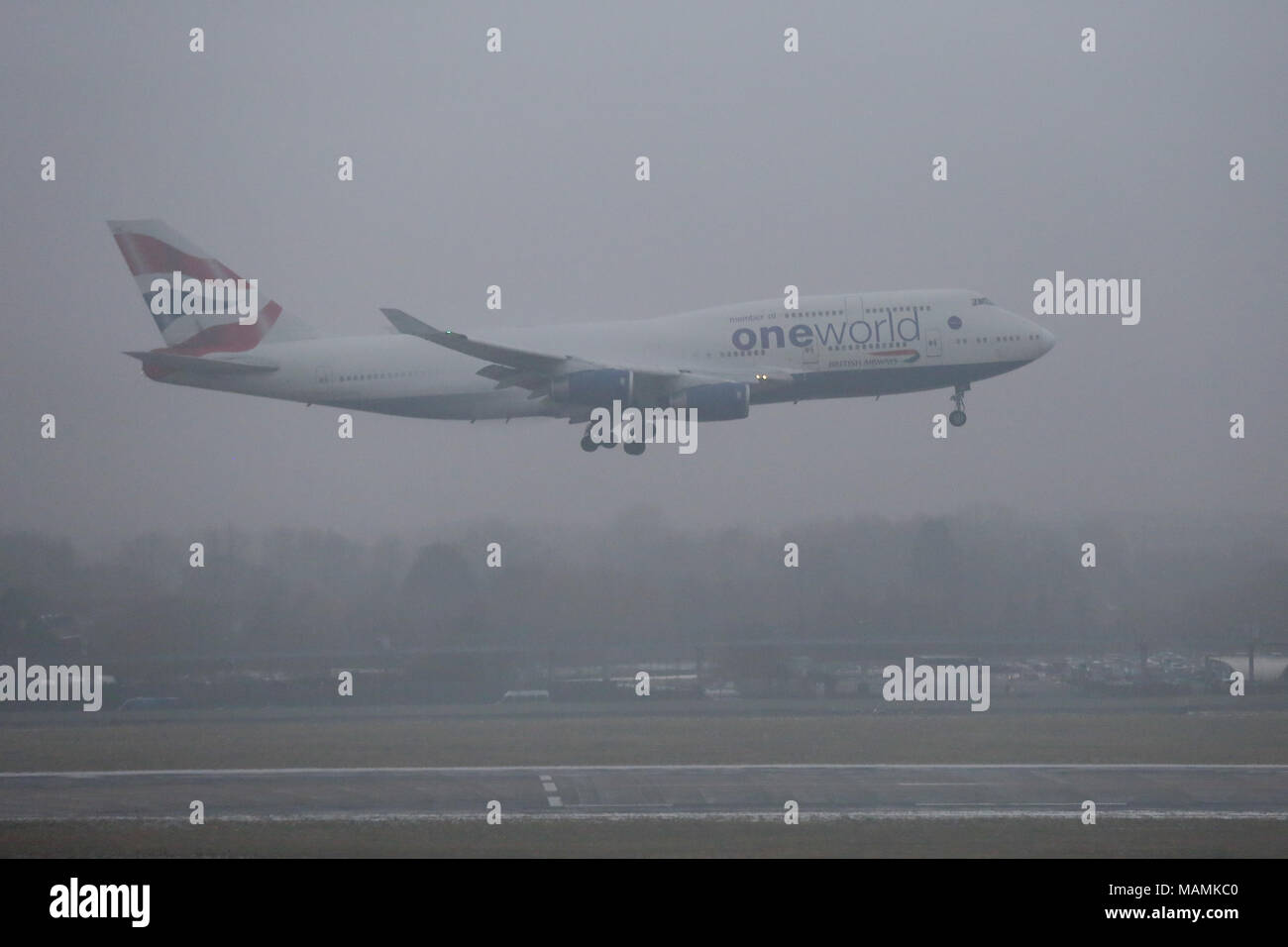 British airways planes lands in the fog at heathrow airport hi-res ...